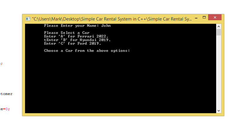 Simple Car Rental System in C++ Free Source Code | SourceCodester